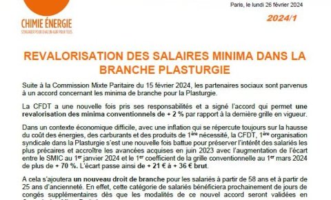 Revalorisation des salaires minima dans la branche plasturgie